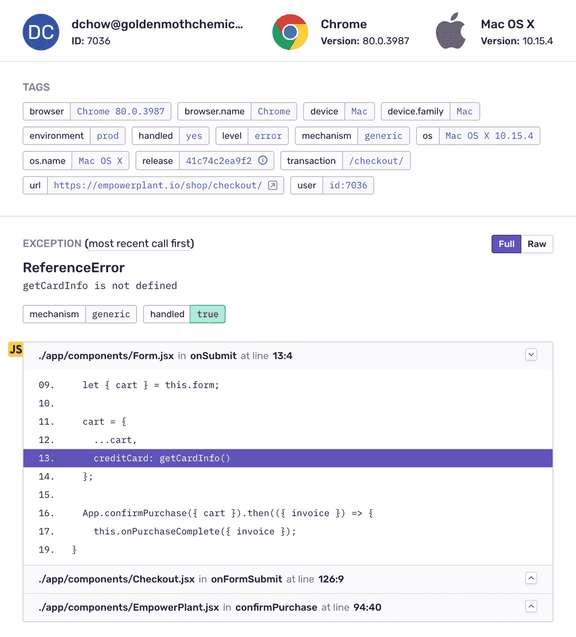 Javascript Error And Performance Monitoring Sentry